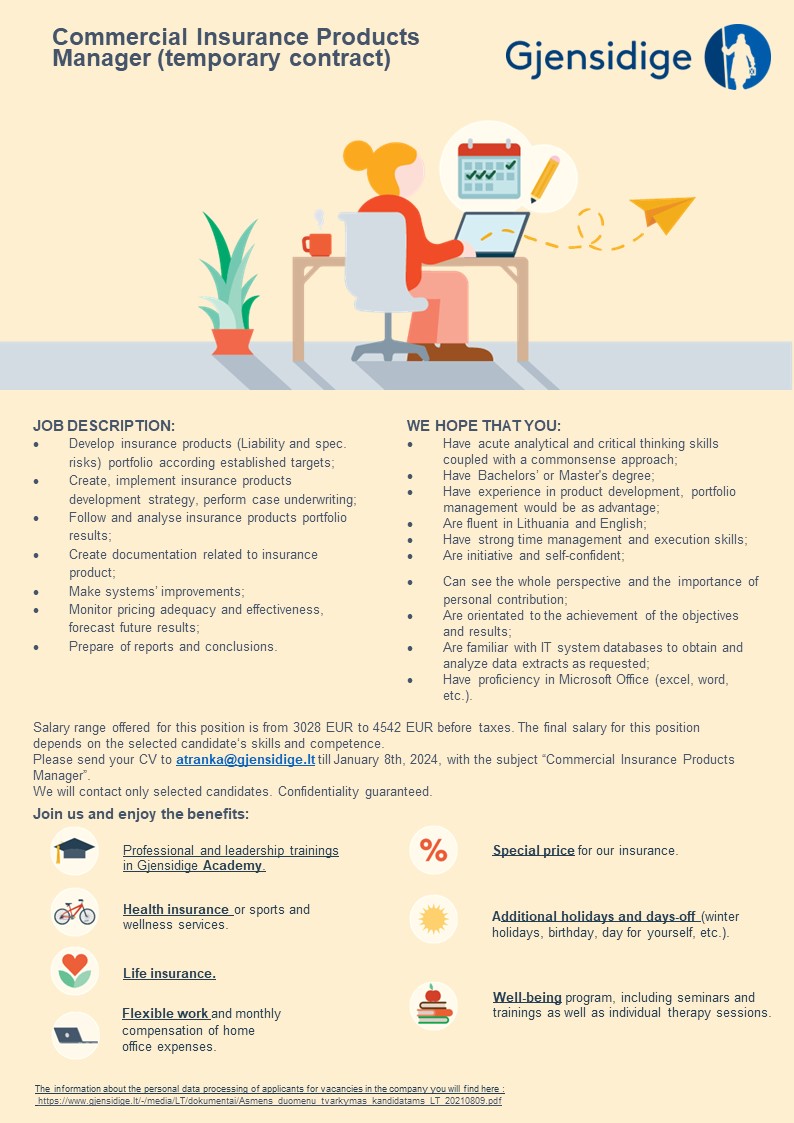 Commercial Insurance Products Manager (temporary contract)